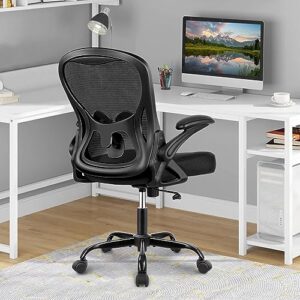 Winrise Office Chair Desk Chair, Ergonomic Mesh Computer Chair Home Office Desk Chairs, Swivel Task Chair Mid Back Breathable Rolling Chair with Adjustable Lumbar Support Flip Up Armrest (Black)