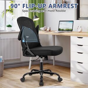 Winrise Office Chair Desk Chair, Ergonomic Mesh Computer Chair Home Office Desk Chairs, Swivel Task Chair Mid Back Breathable Rolling Chair with Adjustable Lumbar Support Flip Up Armrest (Black)