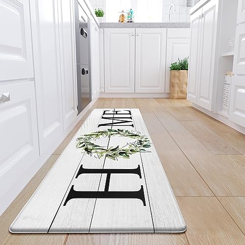 KIMODE Farmhouse Kitchen Runner Rug,17.3" x 59" Anti Fatigue Kitchen Mats for Floor Cushioned,Non-Skid Waterproof Comfort Thick Kitchen Floor Standing Mat for Front Sink,Laundry Room,Home