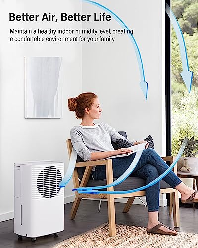 Hansabenne 30-Pints Dehumidifier for Basements - 2000 Sq. Ft. Dehumidifier with Auto or Manual Drainage - Compact Dehumidifier with Intelligent Humidity Control | Auto Defrost | Dry Clothes for Home Basements Bedroom Bathroom