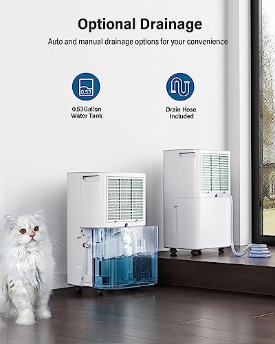 Hansabenne 30-Pints Dehumidifier for Basements - 2000 Sq. Ft. Dehumidifier with Auto or Manual Drainage - Compact Dehumidifier with Intelligent Humidity Control | Auto Defrost | Dry Clothes for Home Basements Bedroom Bathroom