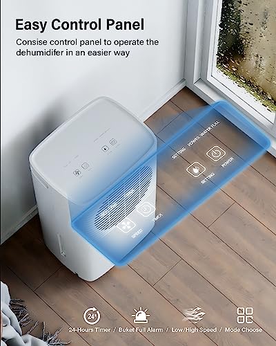 Hansabenne 30-Pints Dehumidifier for Basements - 2000 Sq. Ft. Dehumidifier with Auto or Manual Drainage - Compact Dehumidifier with Intelligent Humidity Control | Auto Defrost | Dry Clothes for Home Basements Bedroom Bathroom