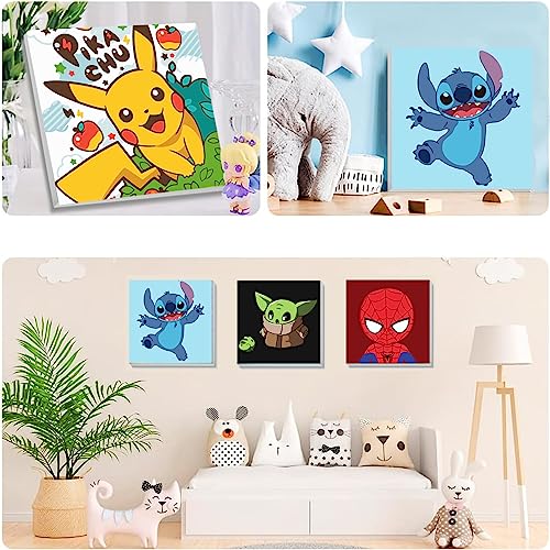 xackcme 4 Pack Cartoon Paint by Number for Kids with Wooden Frame-Cartoon Paint by Numbers for Kids Ages 4-8-12,Easy Paint with Numbers DIY Acrylic Oil Painting Kits for Home Wall Decor(8X8inch)