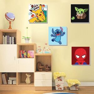 xackcme 4 Pack Cartoon Paint by Number for Kids with Wooden Frame-Cartoon Paint by Numbers for Kids Ages 4-8-12,Easy Paint with Numbers DIY Acrylic Oil Painting Kits for Home Wall Decor(8X8inch)