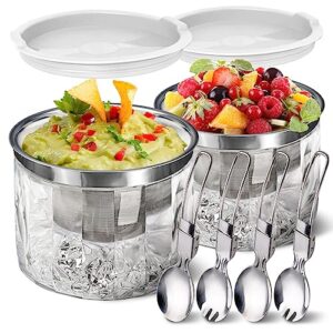 limoeasy chilled dip bowl (2 pack), 25oz ice serving bowl with lid for parties, cold serving dish for hummus, salsa, guacamole, sauces, pasta