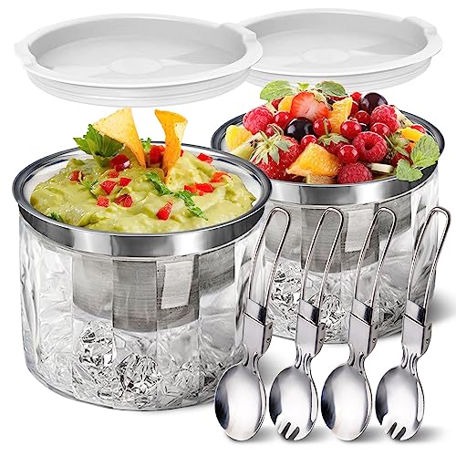 LIMOEASY Chilled Dip Bowl (2 Pack), 25oz Ice Serving Bowl with Lid for Parties, Cold Serving Dish for Hummus, Salsa, Guacamole, Sauces, Pasta