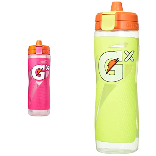 Gatorade Gx Hydration System, Non-Slip Gx Squeeze Bottles Pink & Gx Hydration System, Non-Slip Gx Squeeze Bottles Neon Yellow Plastic, 30 Oz