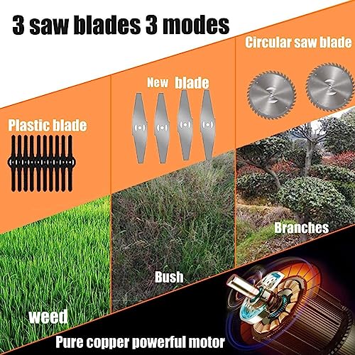 Weed Wacker, 21V Electric Cordless Weed Eater Lightweight Grass Trimmer/Lawn Edger/Mower/Brush Cutter with 21V/2.0Ah Battery, Push Wheeled Weed Brush Cutter No String Trimmer for Yard and Garden