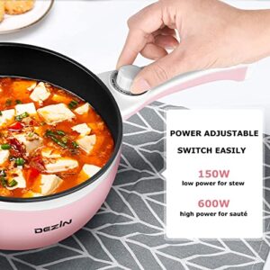 Dezin Hot Pot Electric with Steamer Upgraded, Non-Stick Sauté Pan, Rapid Noodles Electric Pot, 1.5L Mini Pot for Steak, Egg, Fried Rice, Ramen, Oatmeal, Soup with Power Adjustment (Egg Rack Included)