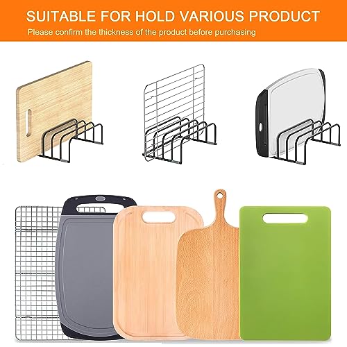 Cutting Board Organizer 2 Pack, Compact Chopping Board Storage Rack for Cabinet, Kitchen Countertop Pan Pot Lids Stand Holder Organizer for Baking Sheets, Flat Plate (0.6 Inch Width Slots)