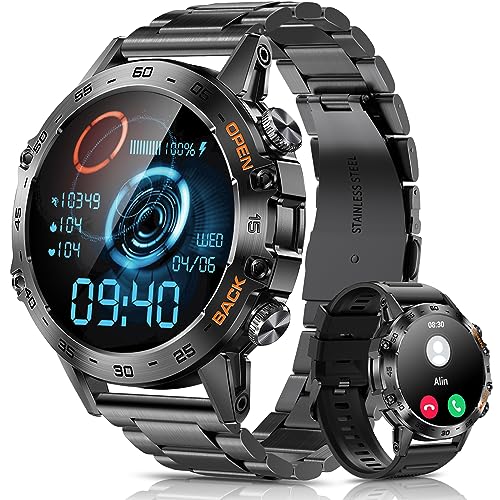 PODOEIL Military Smart Watch for Men with Bluetooth Calling, 108 Sports Modes Activity Tracker Watch for iPhone Samsung Android, 1.39" HD Smartwatch with Health Monitor Sleep Monitor (Black)