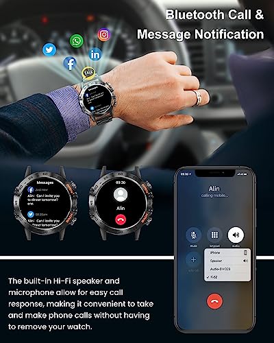 PODOEIL Military Smart Watch for Men with Bluetooth Calling, 108 Sports Modes Activity Tracker Watch for iPhone Samsung Android, 1.39" HD Smartwatch with Health Monitor Sleep Monitor (Black)