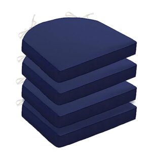 sqodok outdoor chair cushions 17"x16"x2" waterproof patio cushions for outdoor furniture, round corner chair cushions for patio furniture seat cushion with ties set of 4, dark blue