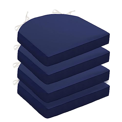 Sqodok Outdoor Chair Cushions 17"x16"x2" Waterproof Patio Cushions for Outdoor Furniture, Round Corner Chair Cushions for Patio Furniture Seat Cushion with Ties Set of 4, Dark Blue