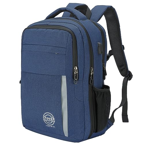 STOVER Laptop Travel Backpack, Fits 15.6 Inch Notebook with Luggage Compartment, Reflector for Safe, Backpack for Casual Use, Business Women and Men (Blue)