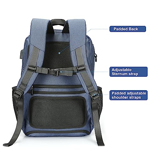 STOVER Laptop Travel Backpack, Fits 15.6 Inch Notebook with Luggage Compartment, Reflector for Safe, Backpack for Casual Use, Business Women and Men (Blue)