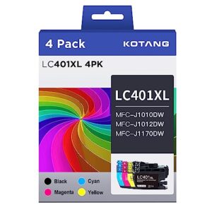 lc401 high yield ink cartridge replacement for brother lc401xl ink work with mfc-j1170dw j1010dw j1012dw printer (1 black, 1 cyan, 1 magenta, 1 yellow, 4 pack)