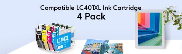 LC401 High Yield Ink Cartridge Replacement for Brother LC401XL Ink Work with MFC-J1170DW J1010DW J1012DW Printer (1 Black, 1 Cyan, 1 Magenta, 1 Yellow, 4 Pack)