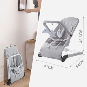 Baby Bouncer,Foldable Bouncer Seat for Babies, Infants Bouncy Seat with Removable Fabric Cover，Natural Vibrations (GRYE)