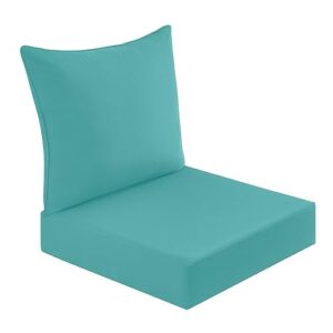 downluxe outdoor deep seat cushions set, waterproof memory foam patio furniture cushions with zipper for outdoor chair sofa, 24" x 24", teal, 2 piece set