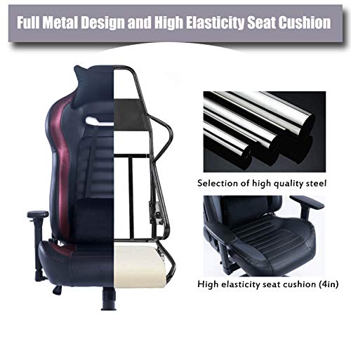 Massage Gaming Chair Big and Tall Gaming Chair - Metal Base High Back Racing Game Chair Computer Chair, Ergonomic Leather Executive Gaming Chair with Headrest and Lumbar Pillow