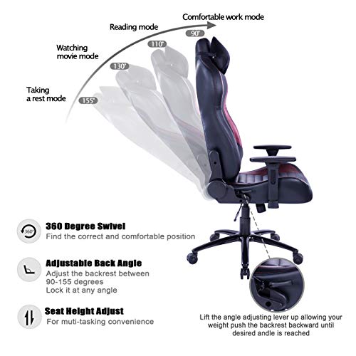 Massage Gaming Chair Big and Tall Gaming Chair - Metal Base High Back Racing Game Chair Computer Chair, Ergonomic Leather Executive Gaming Chair with Headrest and Lumbar Pillow