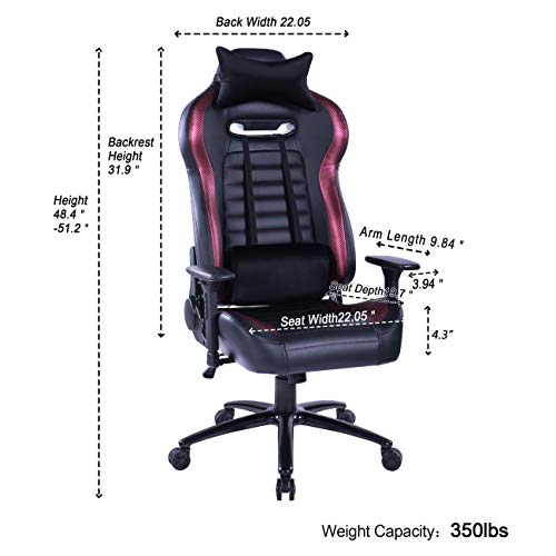 Massage Gaming Chair Big and Tall Gaming Chair - Metal Base High Back Racing Game Chair Computer Chair, Ergonomic Leather Executive Gaming Chair with Headrest and Lumbar Pillow