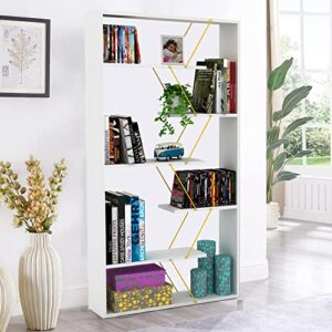 ymlpre 62" bookshelf, 6 tier free standing bookcase organizer modern kitchen shelves white wood open shelves, vintage storage display rack for living room, bedroom home office, white/yellow