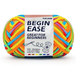 120g rainbow color yarn for crocheting and knitting; rainbow yarn for beginners with easy-to-see stitches;worsted-weight medium #4;yarn for beginners crochet kit making