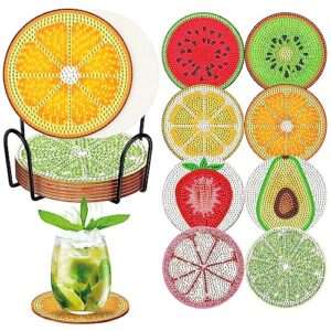 ninonly fruit diamond painting coasters 8 pcs with holder diy diamond art coaster for adults kids beginners diamond painting kits crafts kit for drinks