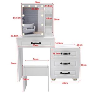 Abesthink Makeup Vanity Table,White Vanity Set with Lighted Mirror,Vanity Desk with Drawers and Lights,Storage Shelves,Vanity with Lights and Mirror Dressing Table for Girls Bedroom