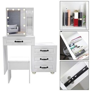 Abesthink Makeup Vanity Table,White Vanity Set with Lighted Mirror,Vanity Desk with Drawers and Lights,Storage Shelves,Vanity with Lights and Mirror Dressing Table for Girls Bedroom