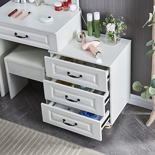 Abesthink Makeup Vanity Table,White Vanity Set with Lighted Mirror,Vanity Desk with Drawers and Lights,Storage Shelves,Vanity with Lights and Mirror Dressing Table for Girls Bedroom