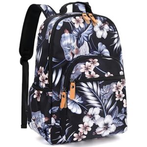 leaper water-resistant floral laptop backpack travel bag satchel (leaves-black)