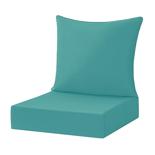 LOVTEX Outdoor Deep Seat Cushion Set, Water Resistant Outdoor Chair Cushions 24 x 24, Patio Chair Cushions for Outdoor Furniture (Deep Seat & Back Cushion), Teal