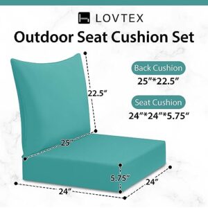 LOVTEX Outdoor Deep Seat Cushion Set, Water Resistant Outdoor Chair Cushions 24 x 24, Patio Chair Cushions for Outdoor Furniture (Deep Seat & Back Cushion), Teal