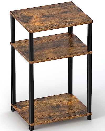 WOODYNLUX Night Stand 3-Tier Side Table, End Table with Shelves, Tall Bedside Table, Nightstand Accent Table for Living Room, Bedroom, Rustic.