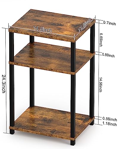 WOODYNLUX Night Stand 3-Tier Side Table, End Table with Shelves, Tall Bedside Table, Nightstand Accent Table for Living Room, Bedroom, Rustic.