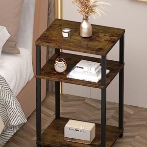 WOODYNLUX Night Stand 3-Tier Side Table, End Table with Shelves, Tall Bedside Table, Nightstand Accent Table for Living Room, Bedroom, Rustic.