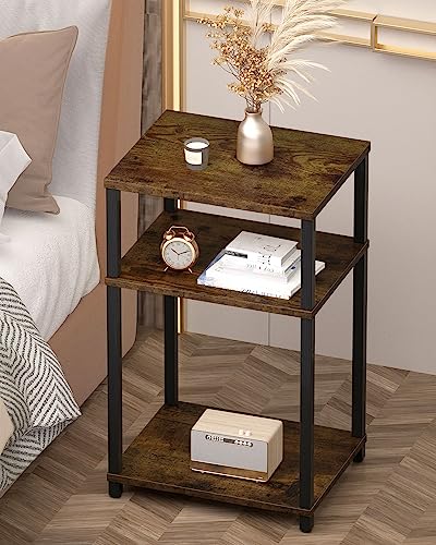 WOODYNLUX Night Stand 3-Tier Side Table, End Table with Shelves, Tall Bedside Table, Nightstand Accent Table for Living Room, Bedroom, Rustic.