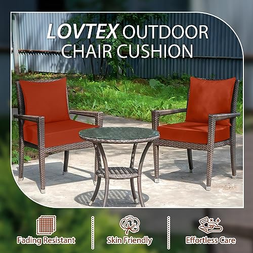 LOVTEX Outdoor Deep Seat Cushion Set, Water Resistant Outdoor Chair Cushions 24 x 24, Patio Chair Cushions for Outdoor Furniture (Deep Seat & Back Cushion), Brick Red