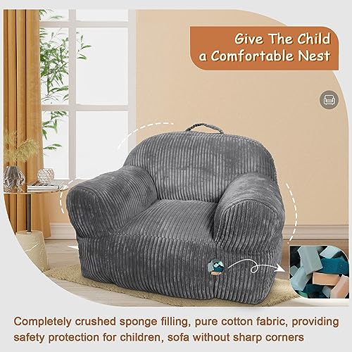 Louis Donné Kids Couchs, Premium Corduroy Kids Bean Bag Chairs with Memory Foam Filler, Toddler Couch for Playrooms and Bedrooms-27.2 * 20.5 * 17.3 in, Grey