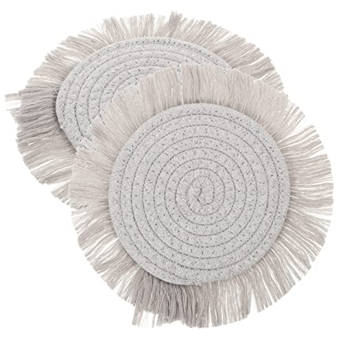 SHOWERORO 2pcs Tassel Placemat Bohemian Table Mats Farmhouse Jute Table Mats Tassel Placemats Table Coasters for Drinks Jute Placemat Woven Round Placemats Coasters for Drinks Absorbent Desk