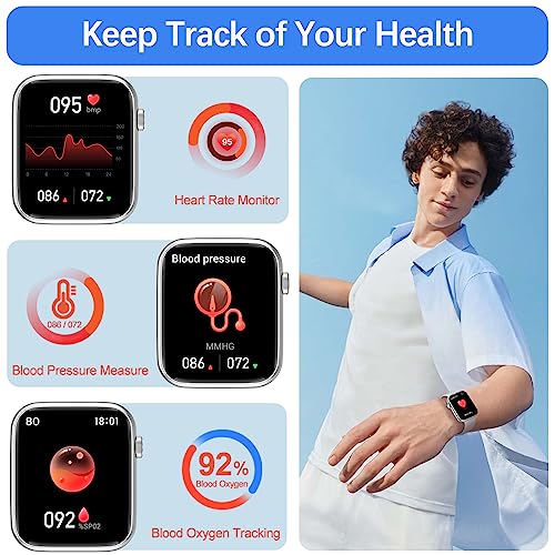 YoYoFit Smart Watch Fitness Tracker with Heart Rate Blood Oxygen Blood Pressure Sleep Monitor Step Calorie Counter Activity Health Trackers IP68 Waterproof for Android Phones iPhone Women Men, Grey