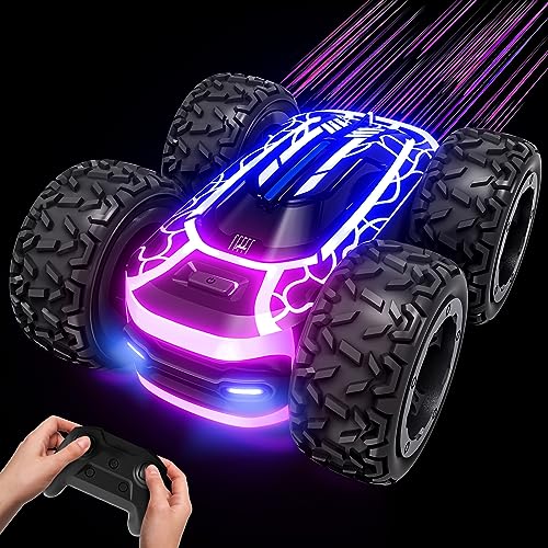 Tecnock Remote Control Car for Boys 4-7, 2.4GHz Rc Stunt Car for Kids, 360°Rotating Double Sided RC Car with Lights, Car Toy for Boys and Girls