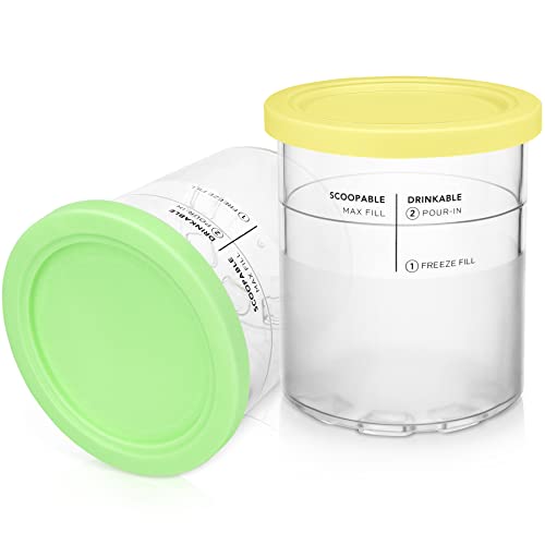 CTSZOOM Replacement Containers Ice Cream Pints and Lids for deluxe cream maker, Creami Pint Containers Compatible with NC501 NC500 Series (Yellow, Green)