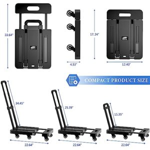 SOYO Folding Hand Truck, 500lbs Heavy Duty Dolly, Portable 6 Wheels Collapsible Luggage Cart with 2 Elastic Ropes for Moving, Travel, Shopping, House Office Use, Black