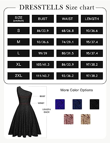 DRESSTELLS Women's Cocktail Party Dresses, Black One Shoulder Glitter Sparkly Homecoming Dress for Teen, Summer Wedding Guest Skater Dress 2023 M