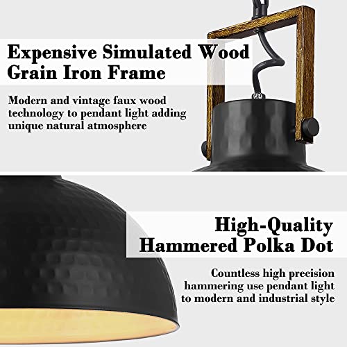 Industrial Pendant Light Fixtures for Kitchen Island, Black 10.6" Adjustable Modern Hammered Shade Pendant Light, Farmhouse Hanging Lighting for Living Room, Entryway, Dining Room, Restaurant