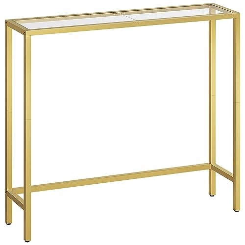 HOOBRO 29.5" Narrow Console Table, Tempered Glass Sofa Table, Small Side Table, Modern Entryway Table, for Entrance, Living Room, Foyer, Hallway Bedroom, Gold GD71XG01